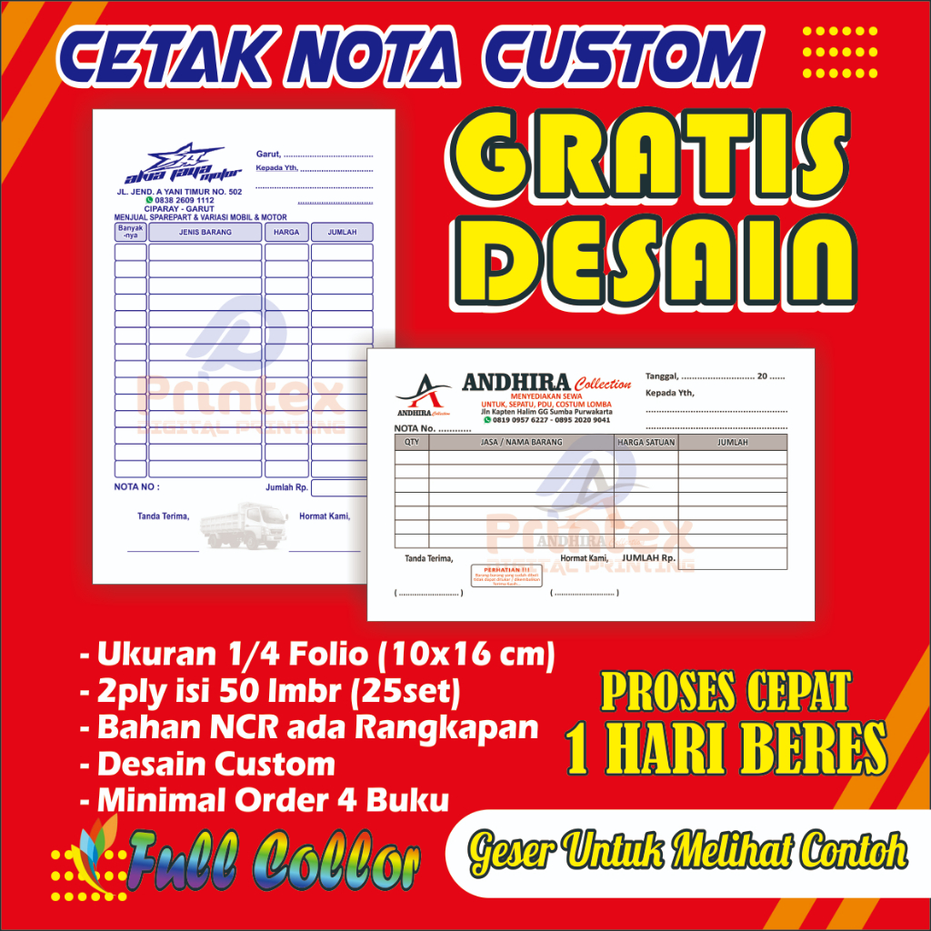 Jual CETAK NOTA CUSTOM 2 PLY NAMA SENDIRI UKURAN SEDANG ¼ POLIO Nota custom murah RJG.Printex ...