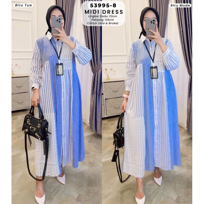 Jual Mariska Maxi Dress by Extu//midi dress salur//midi dress baru | Shopee Indonesia