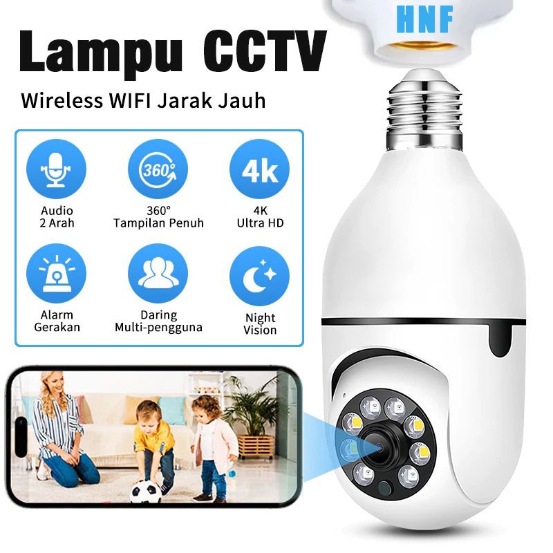 Jual HNF CCTV Lampu 360 Derajat Bohlam 4K PTZ WiFi Smart Camera, Night ...