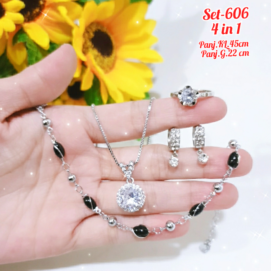 Jual SET PERHIASAN DEWASA 4 IN 1 MOTIF BATU WARNA SILVER/SET-605/SET ...