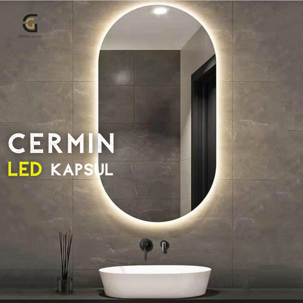 Jual Cermin LED Aesthetic Dinding Kapsul (Free Packing Kayu) Cermin ...
