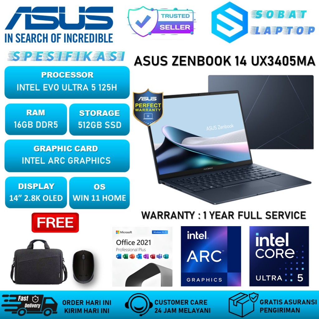 Jual Laptop Touchscreen Asus Zenbook 14 Oled UX3405MA Intel Evo Ultra 5 ...
