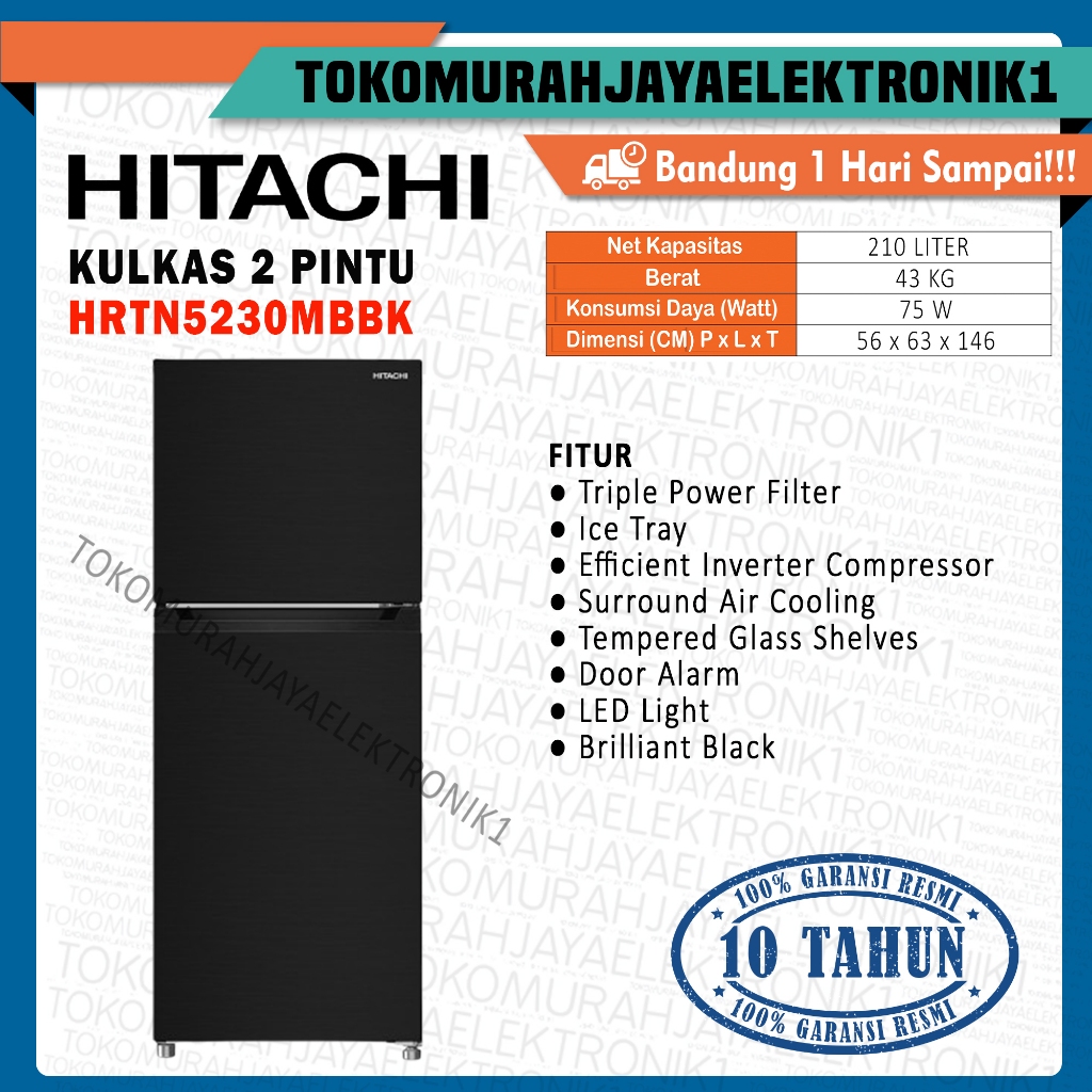 Jual Kulkas Hitachi 2 Pintu HRTN5230MBBK Inverter Garansi Resmi | Shopee Indonesia