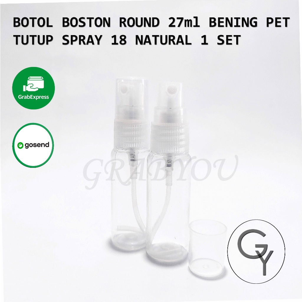 Jual Botol Boston Round 27ml/Botol BR 27ml Bening PET Tutup Spray 18 Natural 1set Isi 10pcs ...