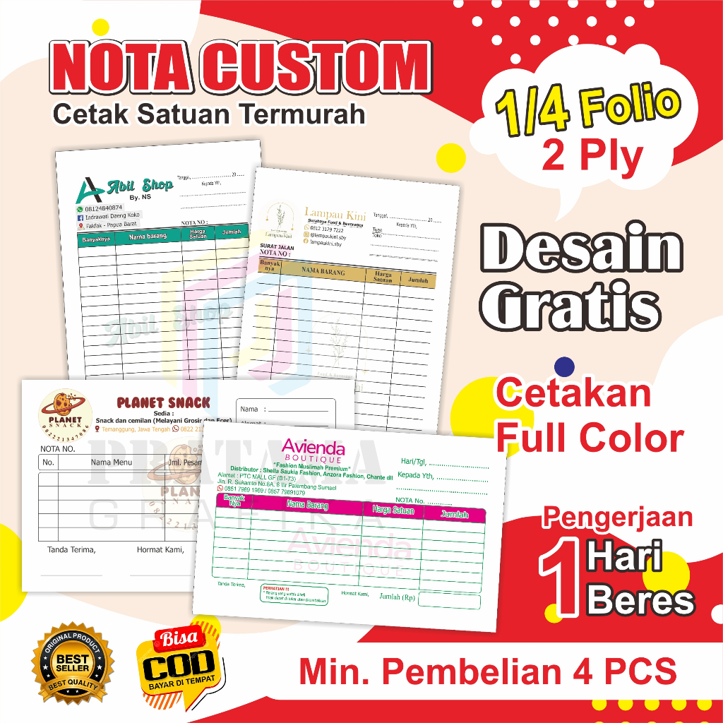 Jual cetak nota custom 2 ply 1/4 polio nota nama usaha toko sendiri ...