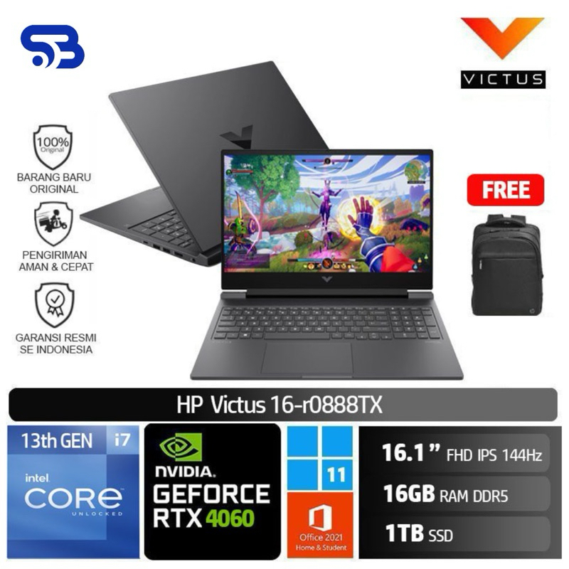 Jual HP Victus 16-r0888TX /Core i7-13700HX/16GB/1TB SSD/RTX4060 8GB/16. ...