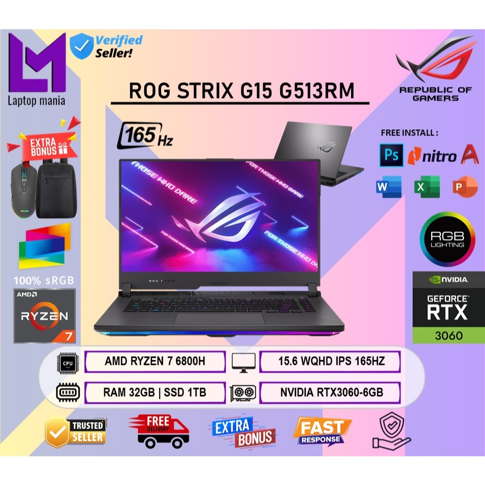 Jual Gaming Asus ROG STRIX G15 G513RM Ryzen 7 6800H 32GB DDR5 1TB ...