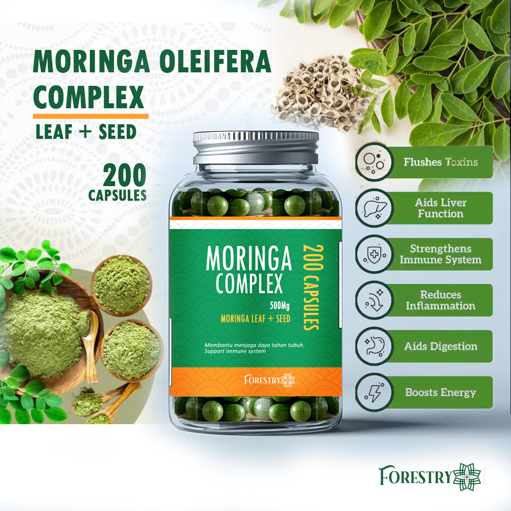 Jual Forestry Moringa Oleifera Complex Leaf plus Seed 200 capsules Daun ...