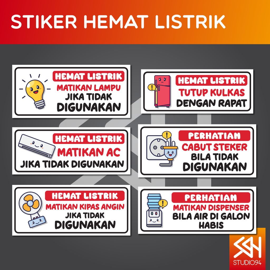 Jual Sticker Sign Hemat Energi | Stiker Hemat Listrik | Matikan Lampu AC Dispenser Kipas Angin ...