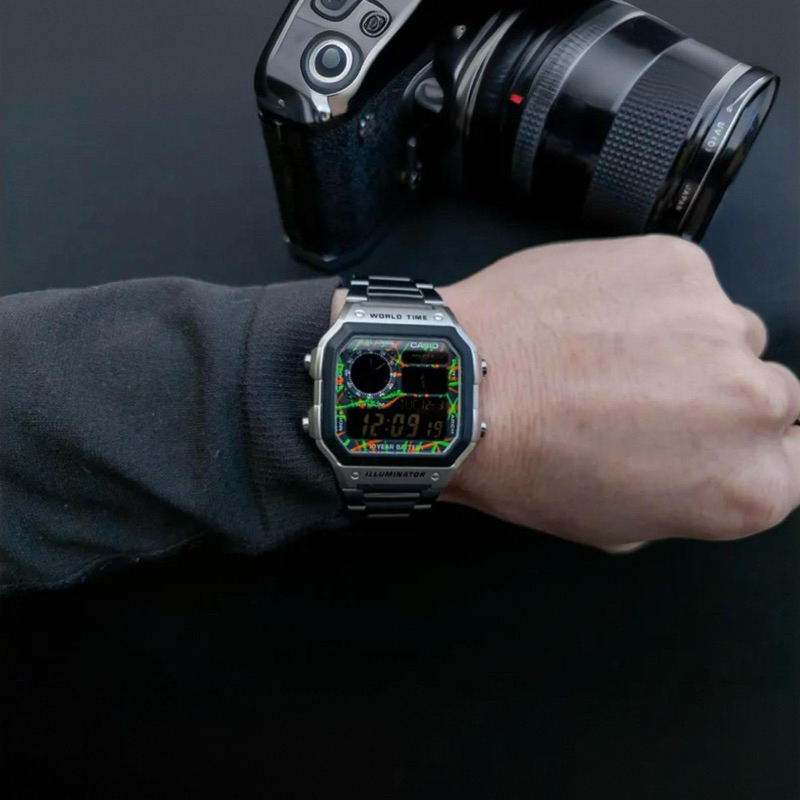 Jual Hand-painted Casio AE-1200 Mod Neon Green and Orange Negative ...