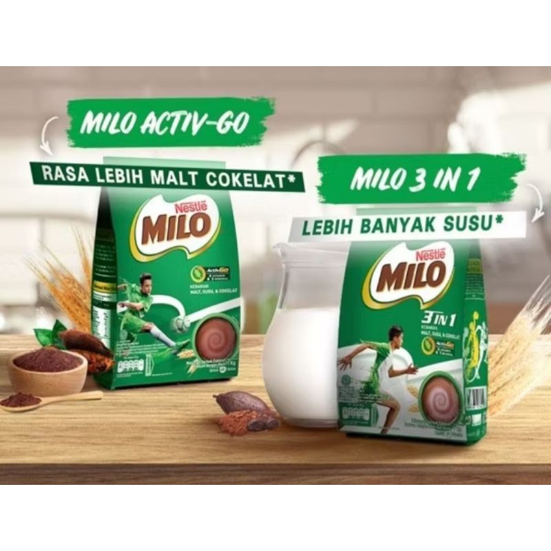Jual Susu Anak Susu Milo Bubuk Coklat Milo 3in1 active Go | Shopee ...