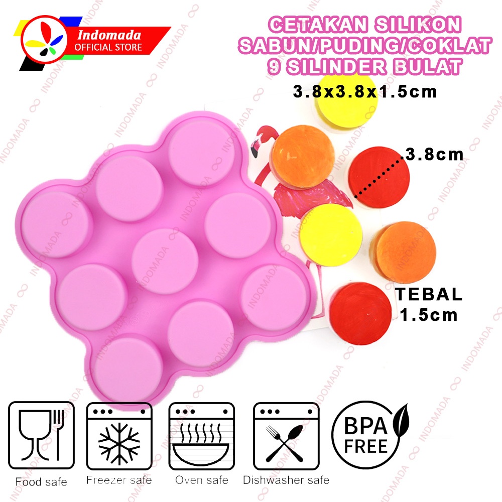 Jual Indomada Cetakan Silikon 9 Bulat Bundar Silinder Kecil 3.8 x 1.5 ...
