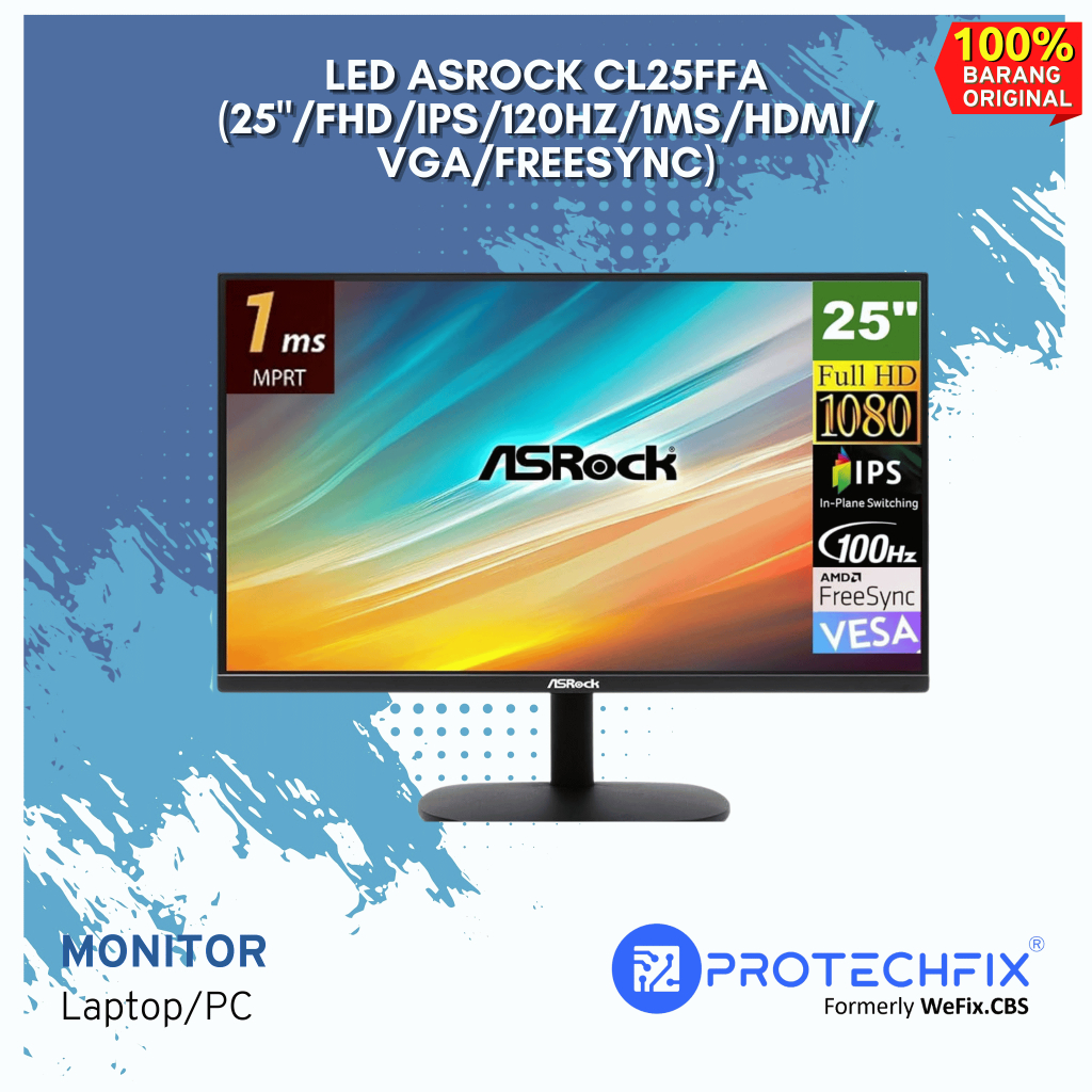 Jual LED ASROCK CL25FFA (25"/FHD/IPS/120Hz/1ms/HDMI/VGA/FreeSync ...