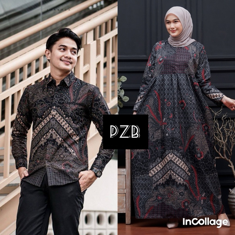 Jual Couple Gamis Batik Sepasang Kemeja Batik Pria Lengan Panjang Katun ...