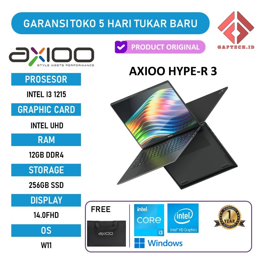 Jual AXIOO HYPE-R 3 I3 1215 12GB 256GB W11 14.0FHD BLK (1KG) | Shopee ...