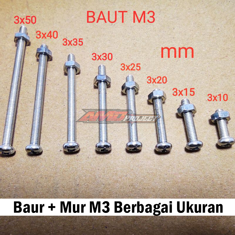 Jual Baut + Mur JP M3 Baut Halus Obeng Plus Kepala Bulat 3mm Panjang ...