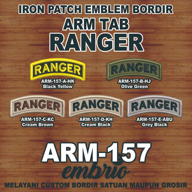 Jual ARM-157 Patch Arm Tab RANGER Hook Fastener Emblem Lengan U.S. Army ...