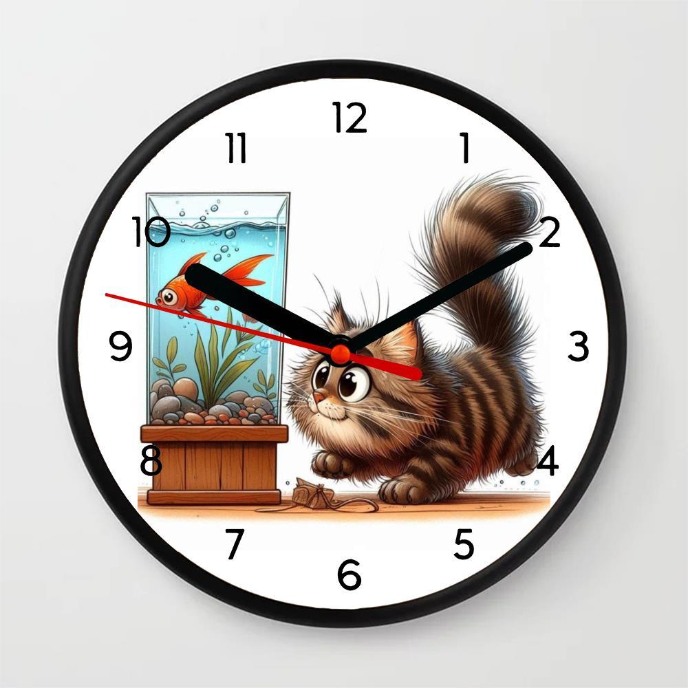 Jual Jam Dinding Lucu dengan Gambar Kucing dan Ikan Mas dalam Situasi ...