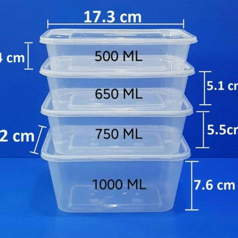 Jual thinwall rectangle 500ml 650ml 750ml 1000ml/ tempat makan/ tepak makan/ tempat kue ...