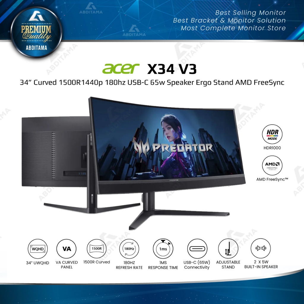 Jual Monitor Ultrawide Mini LED ACER X34 V3 3440x1440 180hz HDMI 2.0 x2 ...