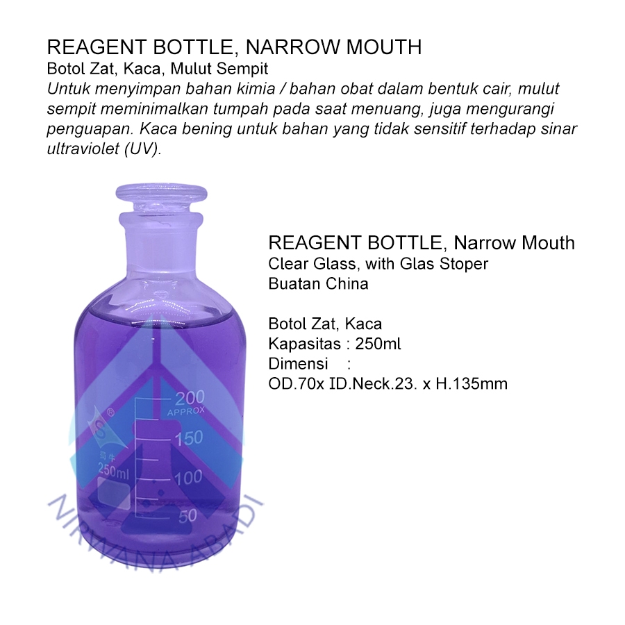 Jual Botol Reagen 250ml Mulut Sempit Bening RRT, Reagent Bottle Narrow ...