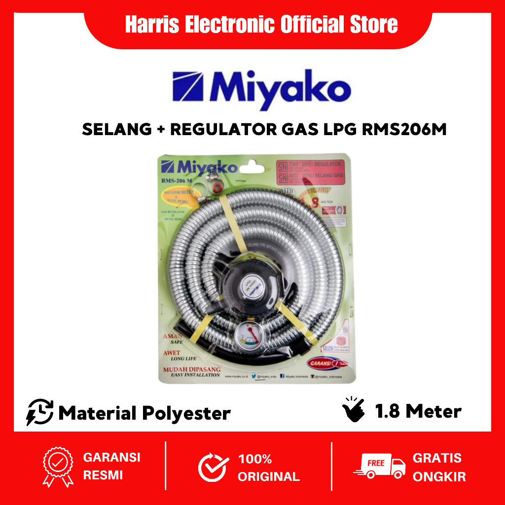 Jual Miyako Regulator Gas RMS-206 M 1.8 Meter Anti Bocor Garansi Resmi ...