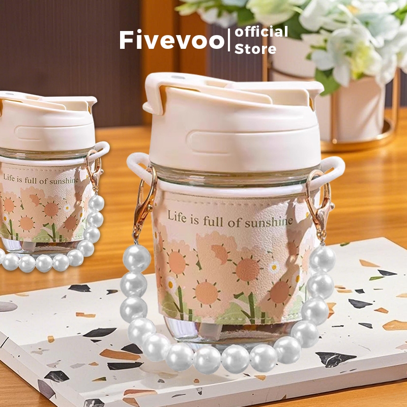 Jual FIVEVOO Botol Minum Kaca / Tumbler Pearl / Gelas Kaca/ Gelas Kopi ...