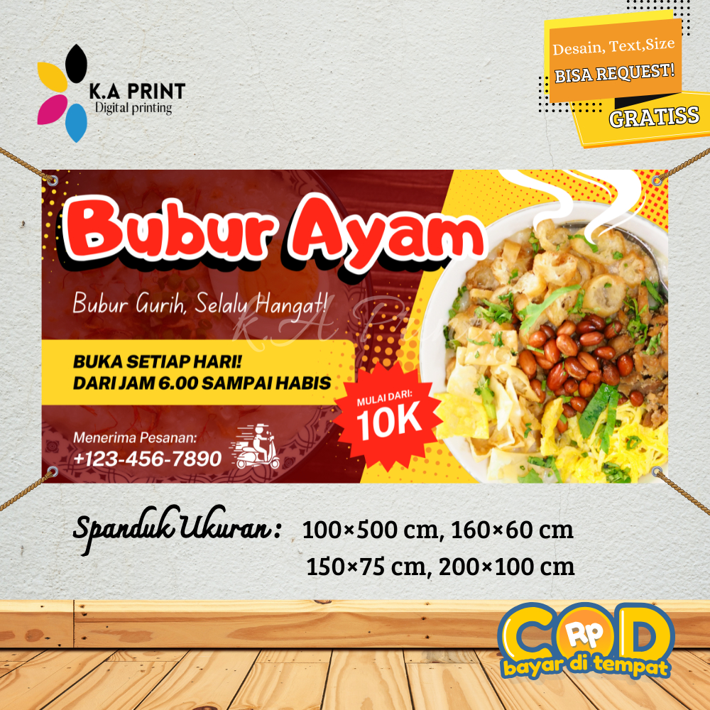 Jual Cetak Spanduk Banner Jualan Bubur Ayam Sarapan Pagi Merah MMT ...