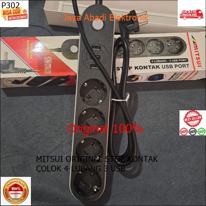 Jual P302 MITSUI ORIGINAL STOP KONTAK COLOK 4 LUBANG 3 USB PORT SETRUM ...