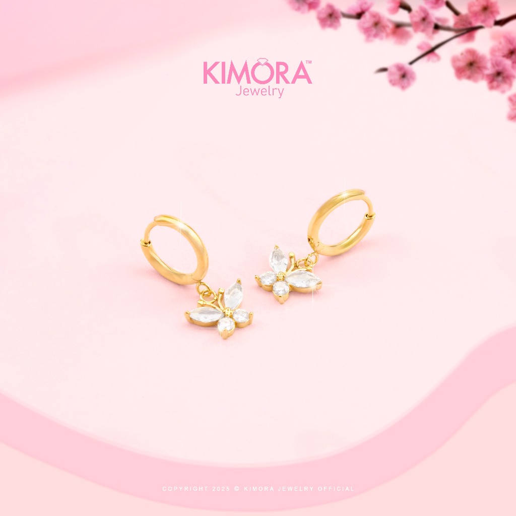 Jual Kimora - Anting Hoop Titanium Wanita Butterfly Diana Gold Plated ...