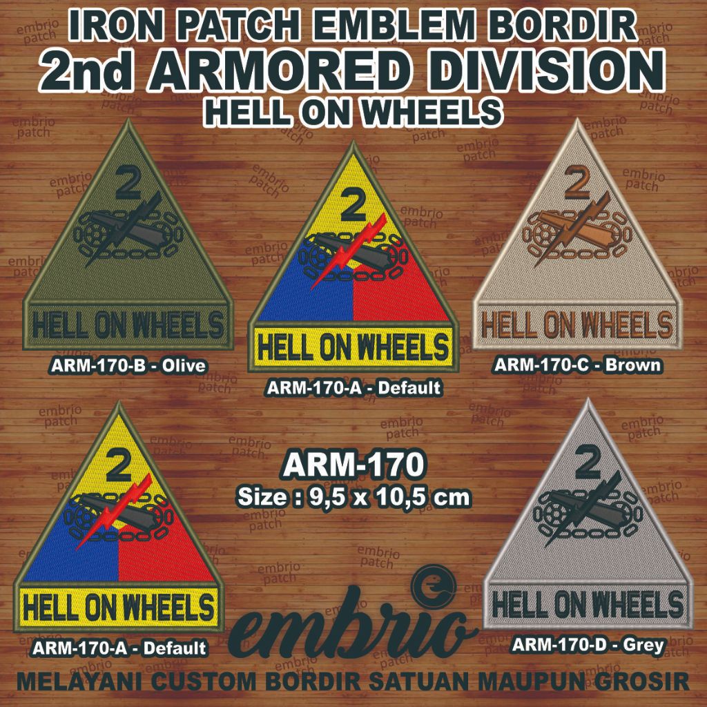 Jual ARM-170 Patch 2nd ARMORED DIVISION HELL ON WHEELS 2 WWII Tank US ...