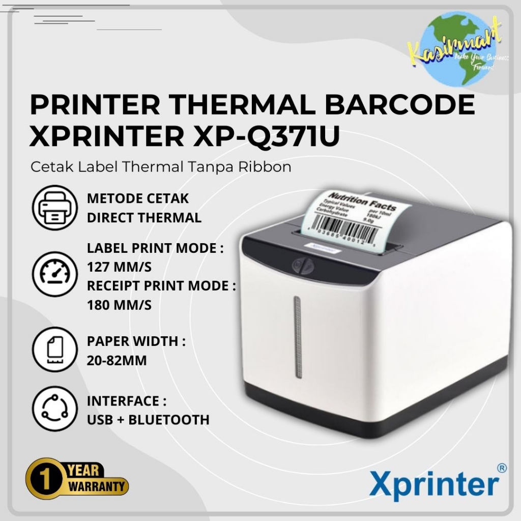 Jual Printer Dual Mode Xprinter Q371U Label Thermal Q 371U Cetak Struk Pembelian Dan Resi ...