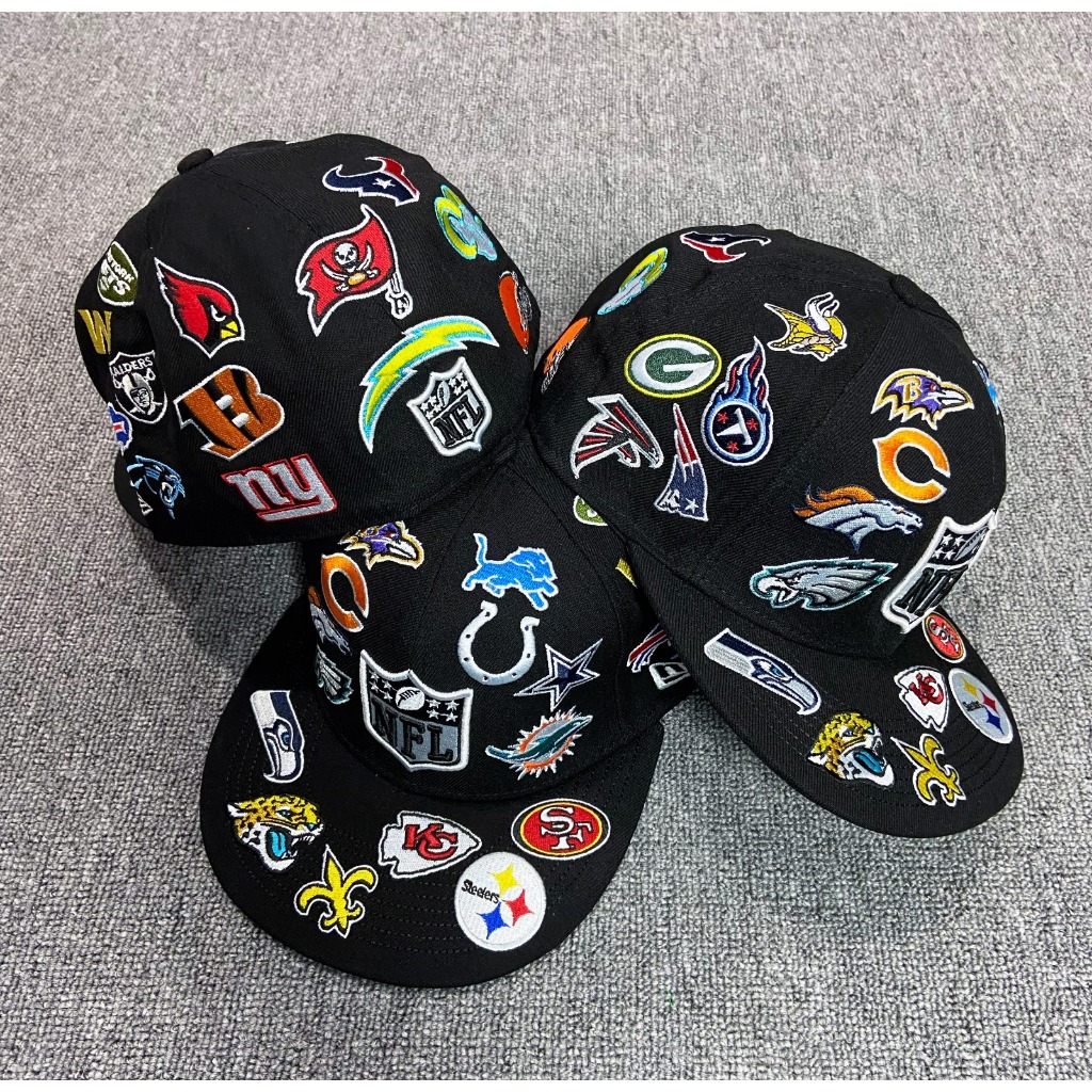 Jual Topi Snapback Fitted Baseball NFL All Over Logo Patch Bordir Black ...