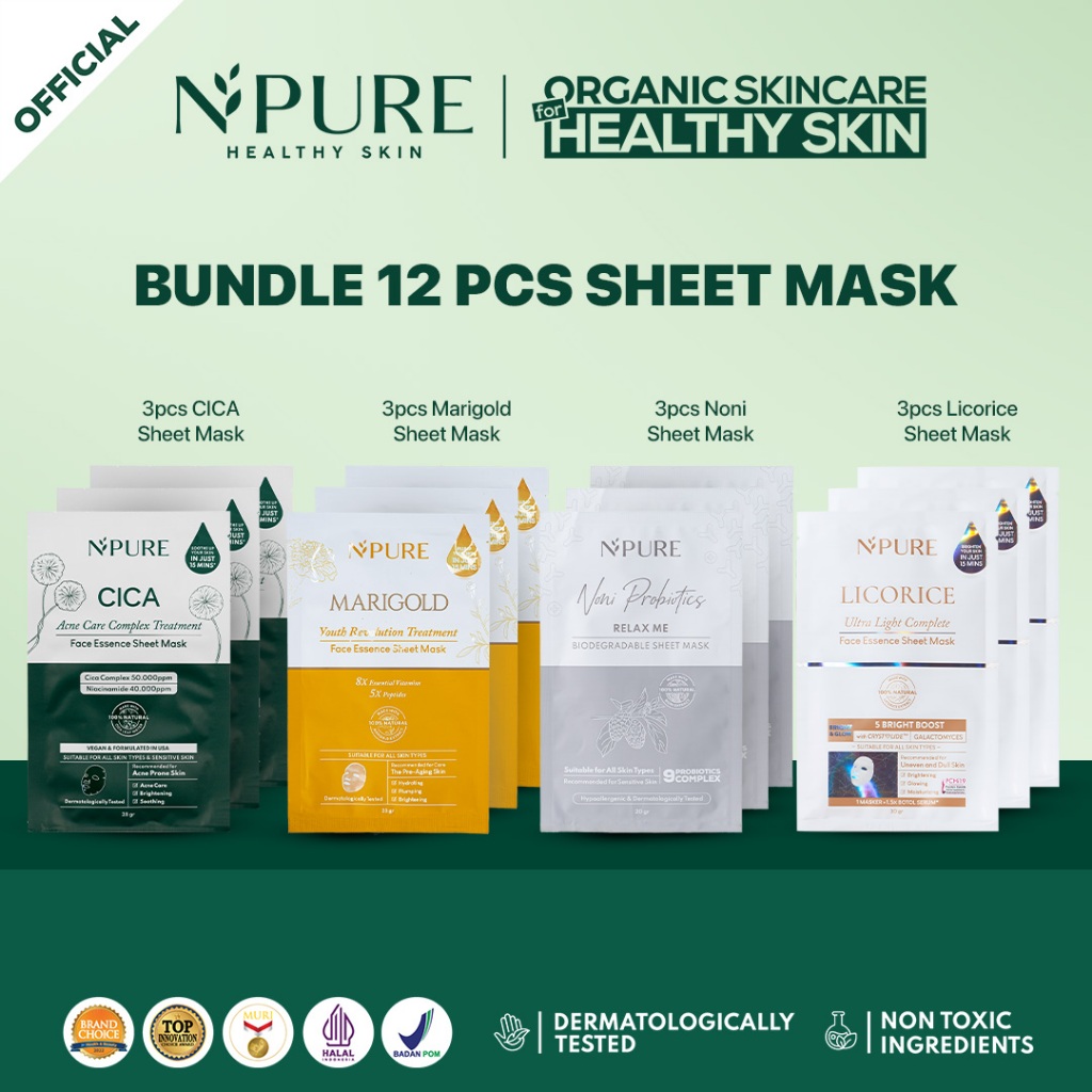 Jual 【LIVE ONLY】NPURE Sheet Mask 12PCS Mix Series / Acne Sheet Mask / Masker Anti Jerawat ...
