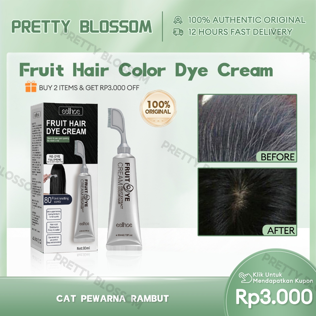 Jual EELHOE【3pcs/COD】Fruit Hair Color Dye Cream 80ml Semir Rambut Hitam ...