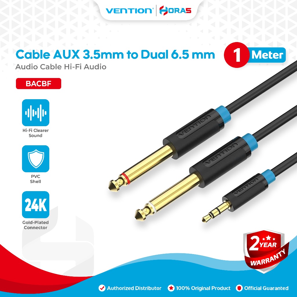 Jual Vention Kabel AUX Splitter 3.5mm Male to Dual 6.5mm Male TRS HiFi Quality Gold Plated AUX ...