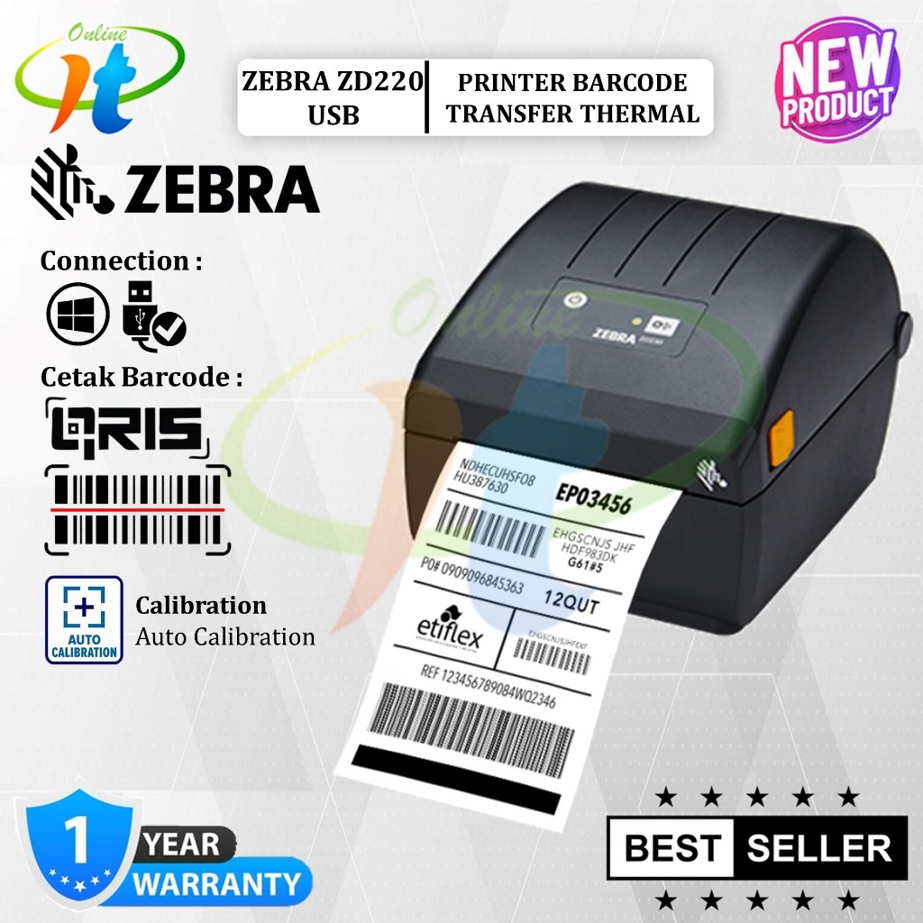 Jual Zebra ZD220 Printer Barcode Cetak Label Resi ZD220T Barcode Printer Transfer Thermal ZD-220 ...