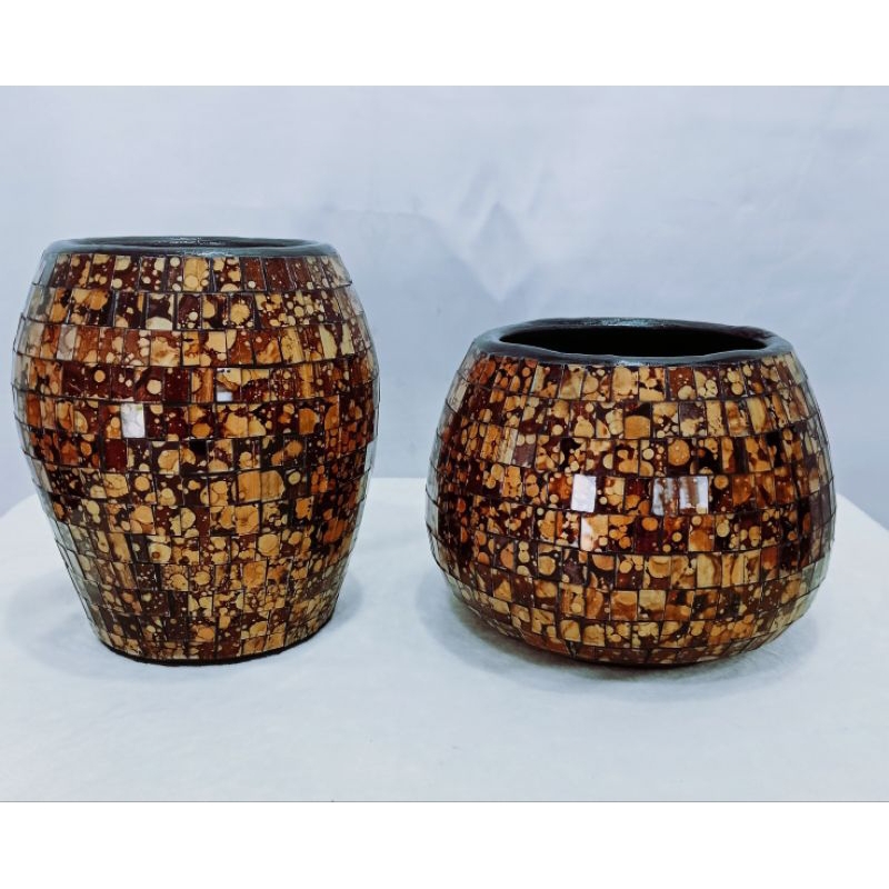 Jual Vase Mozaik Kaca Coklat Emas ( Termasuk Bubble Wrap 3 Meter ...