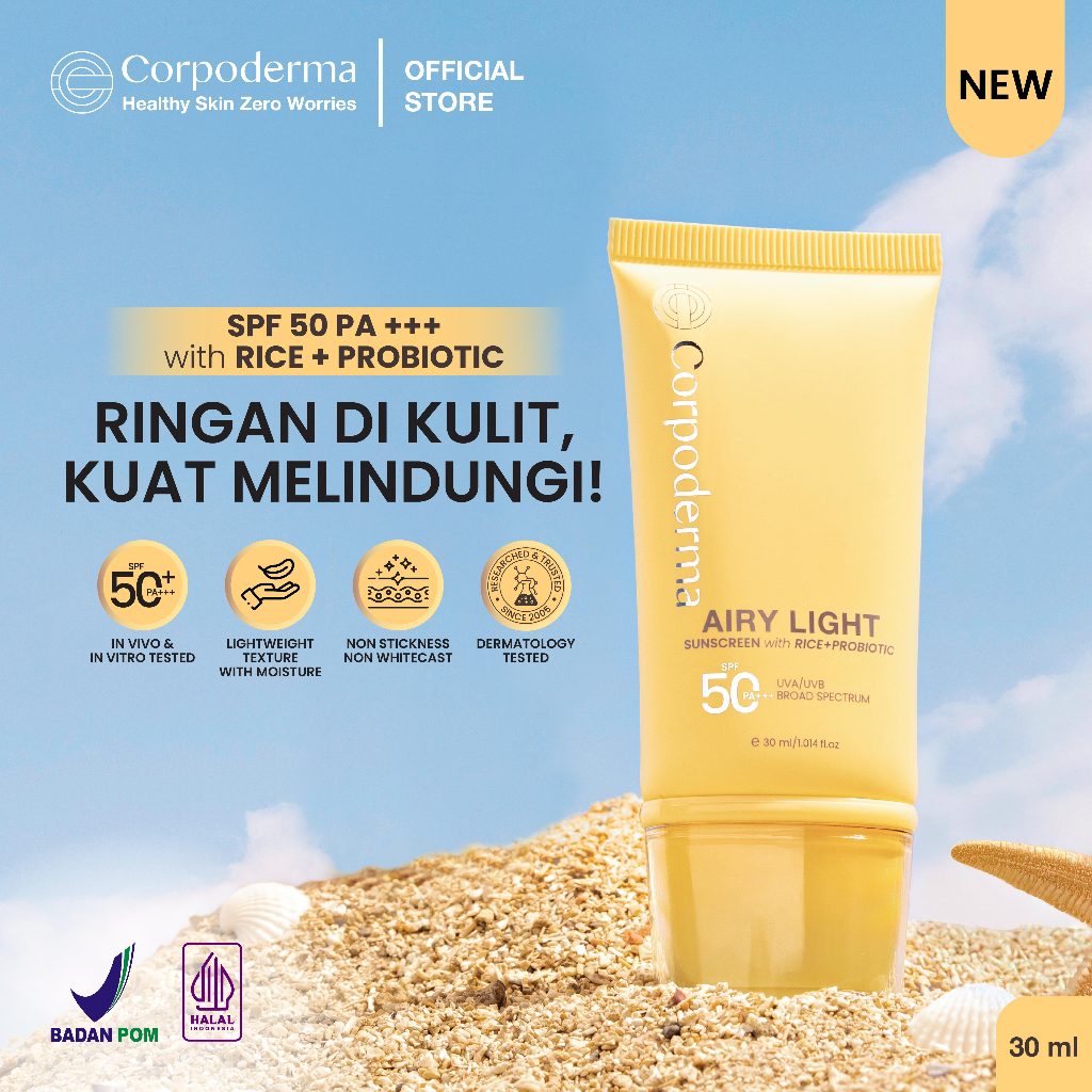 Jual Corpoderma Airy Light Suncreen Spf 50 PA +++ UV I Rice + Probiotics 30ml I Untuk Semua ...