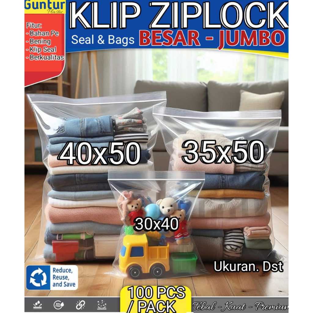 Jual Kantong Plastik Klip Ziplock Besar Bening Uk 40x50 35x45 32x40 ...
