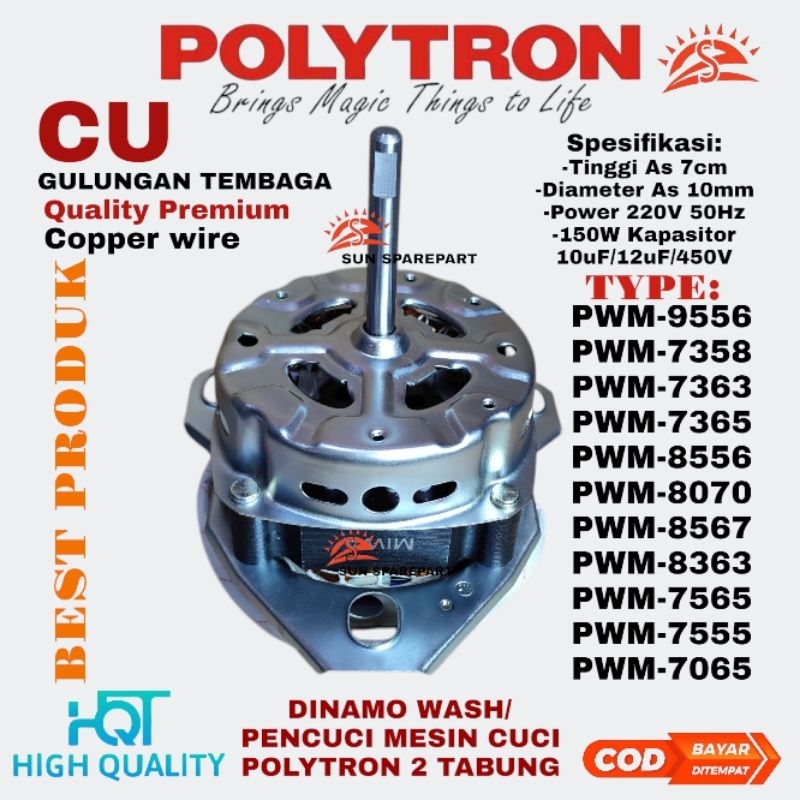 Jual Dinamo Wash/Tembaga Copper Wire mesin cuci POLYTRON 2 Tabung quality premium pnp pemasangan ...