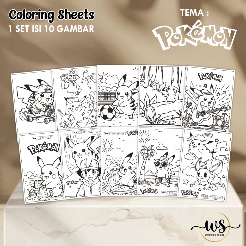 Jual KERTAS MEWARNAI KARAKTER POKEMON - LEMBAR MEWARNAI KERTAS A4 ISI ...