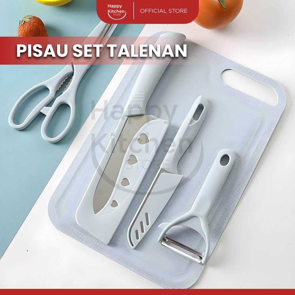 Jual Happy Kitchen Pisau Set Talenan 5 In 1 Praktis Set Pisau Talenan ...