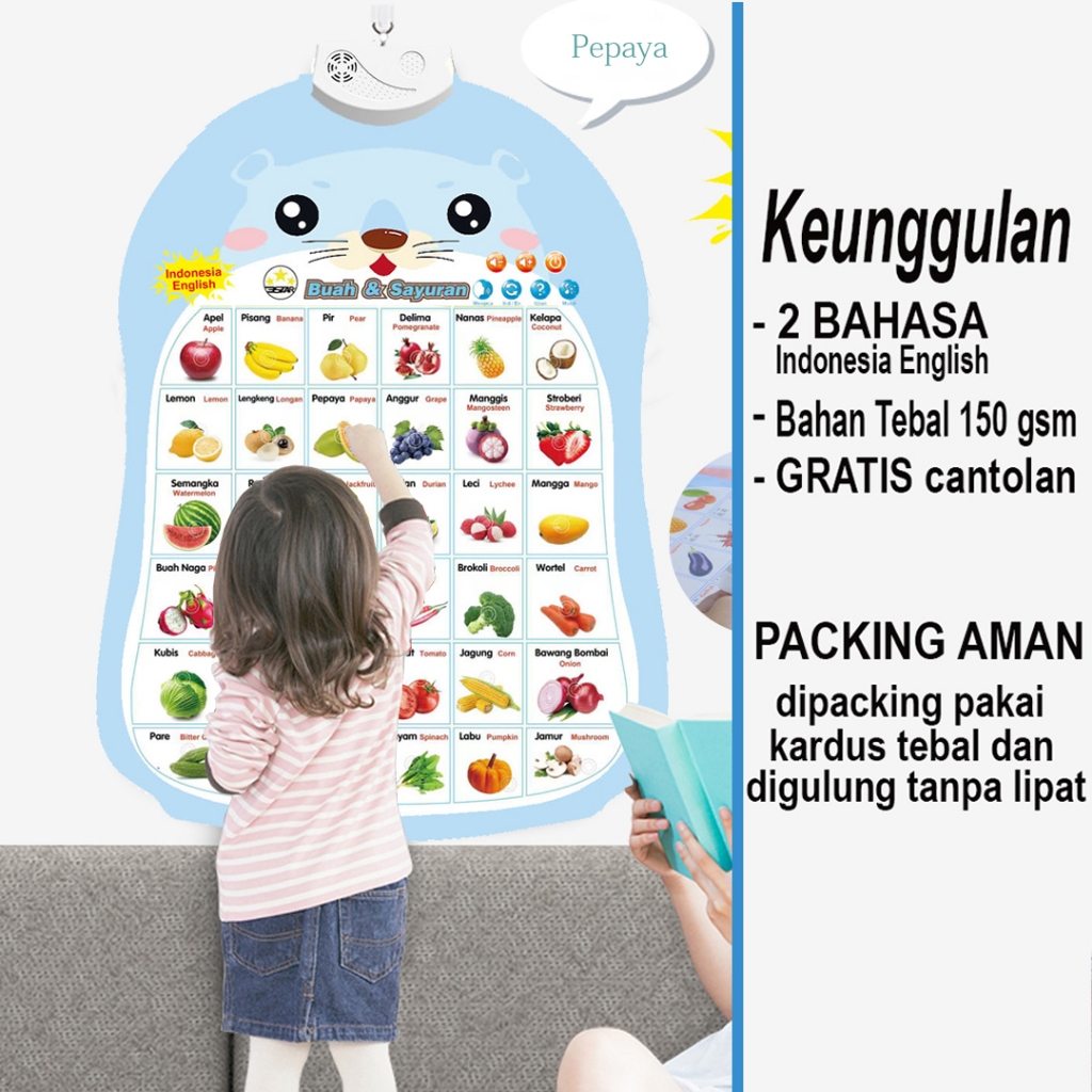 Jual Bermain Sambil belajar Poster Edukasi Suara Dinding Gantung Bahasa ...