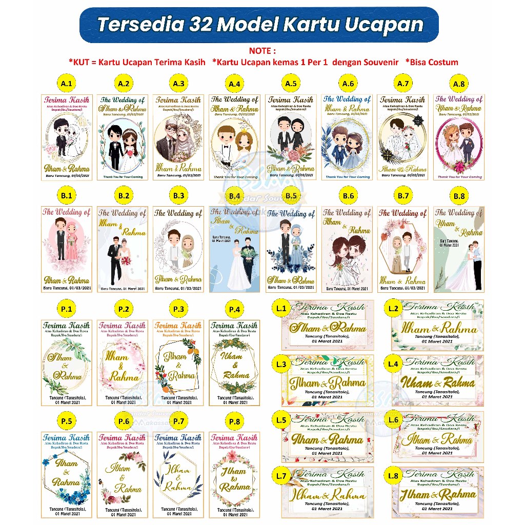 Jual (Min. Order 100 Lbr) Souvenir Kartu Ucapan Terimakasih Tag Nama ...