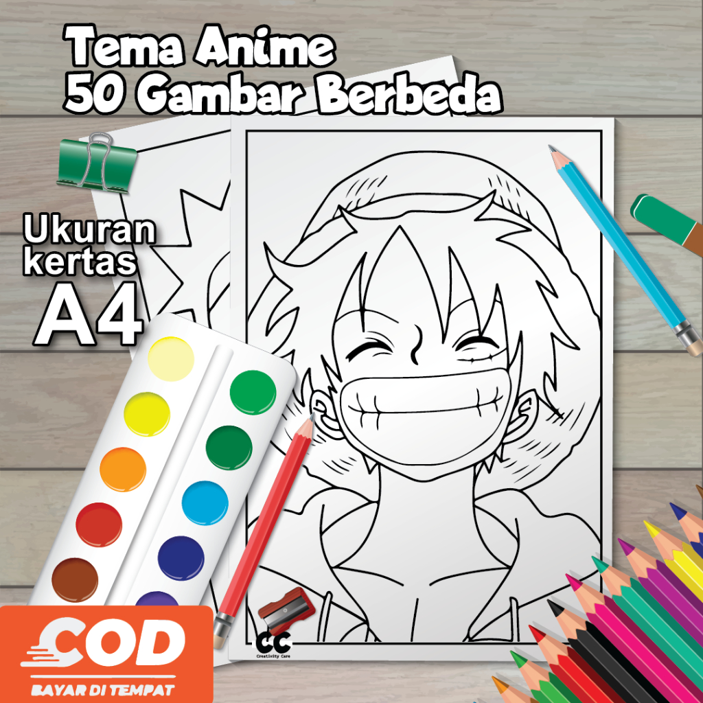 Jual 50 Gambar Kertas Mewarnai Anime Ukuran A4, A5 / Tema Anime / One ...