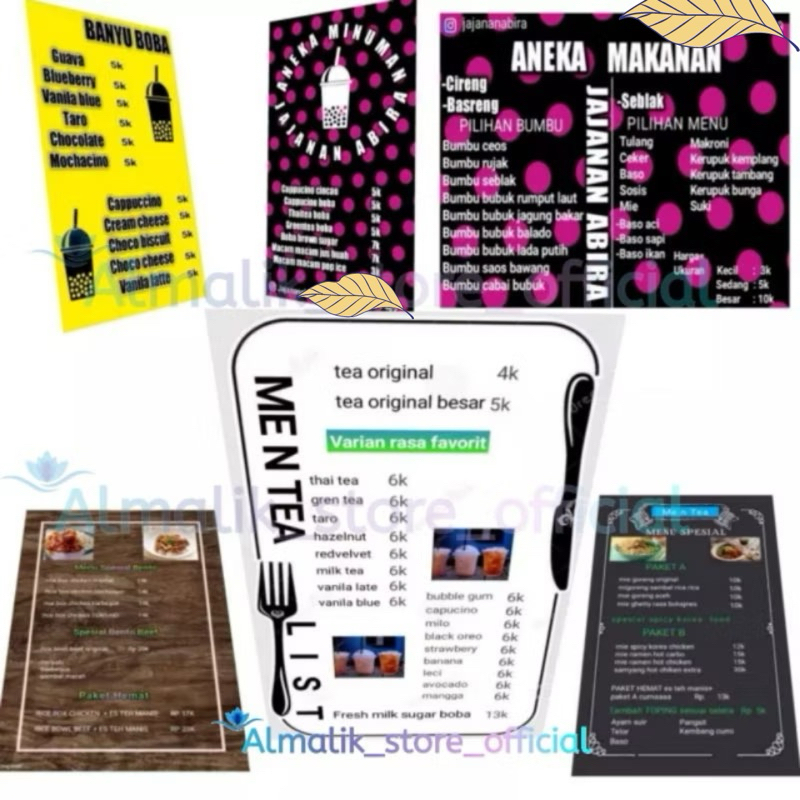 Jual CETAK DAFTAR MENU CUSTOM MINUMAN KEKINIAN MAKANAN CAFE RESTORAN ...