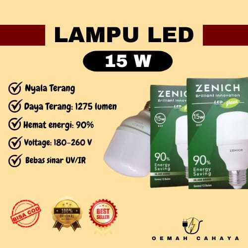 Jual Lampu Zenich LED 15 Watt Garansi 1 tahun warna putih terang bentuk ...