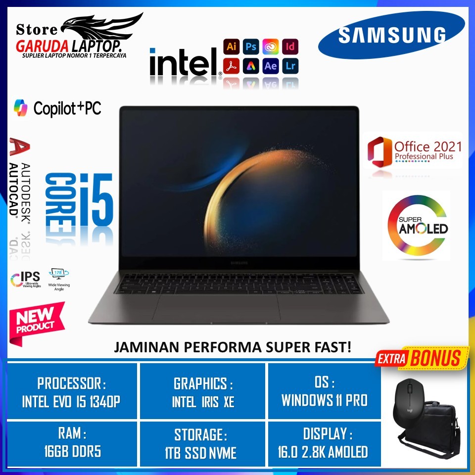 Jual Laptop Samsung Galaxy Book 3 Pro Intel Evo 5 1340P RAM 16GB DDR5 1TB SSD 3K Amoled Windows ...
