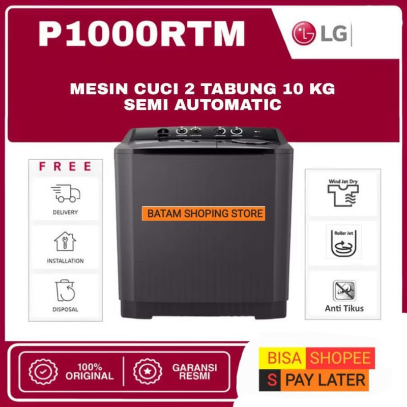 Jual MESIN CUCI LG 2 TABUNG 10KG P1000RTM TWINTUB ROLLER JET PULSATOR ...